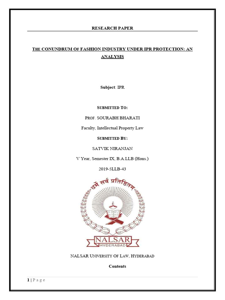 Research Paper Ipr Pdf Intellectual Property Trademark
