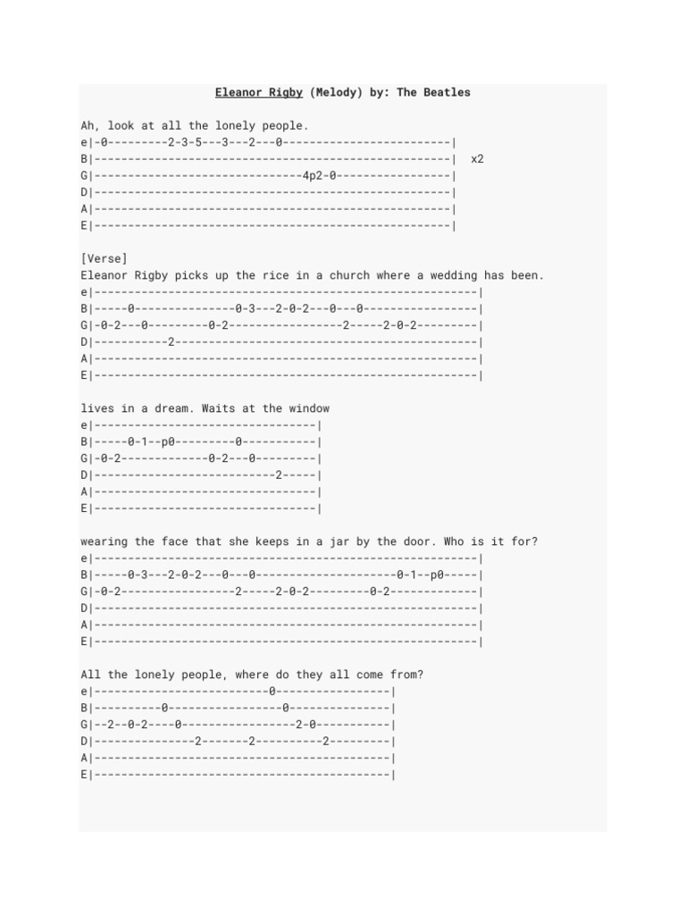 Eleanor Rigby Guitar Tab | PDF | George Martin | The Beatles