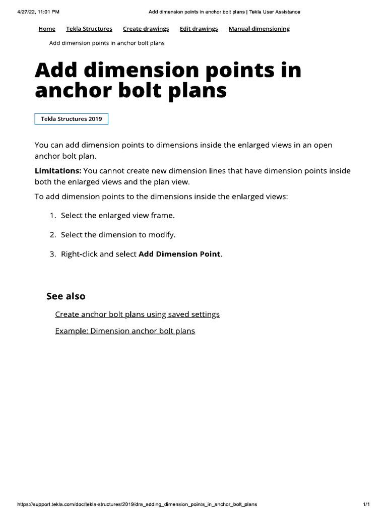 Add Dimension Points in Anchor Bolt Plans - Tekla User Assistance | PDF