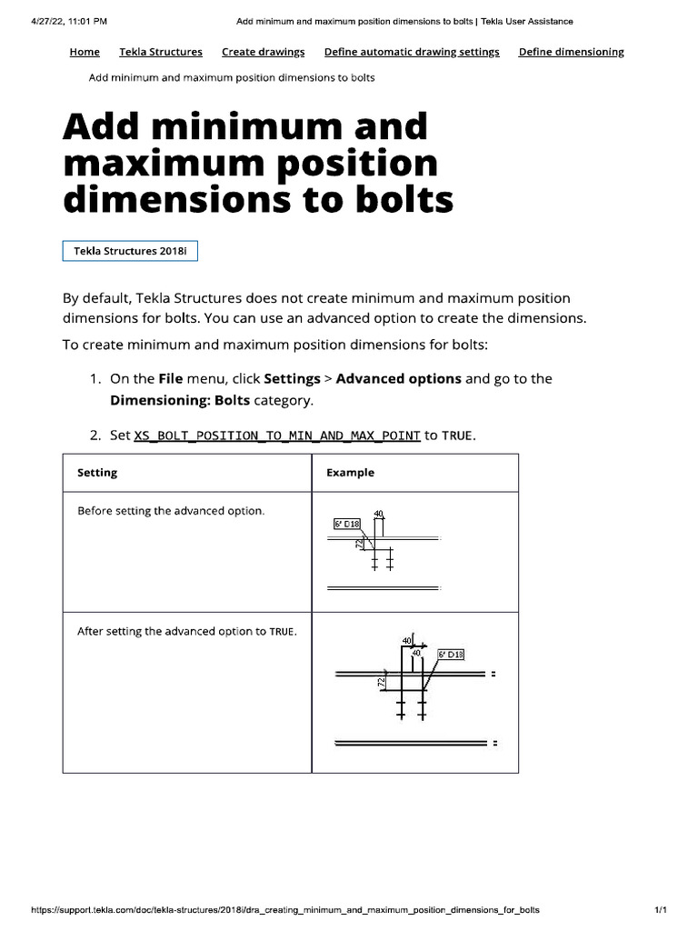 Add Minimum and Maximum Position Dimensions To Bolts - Tekla User ...