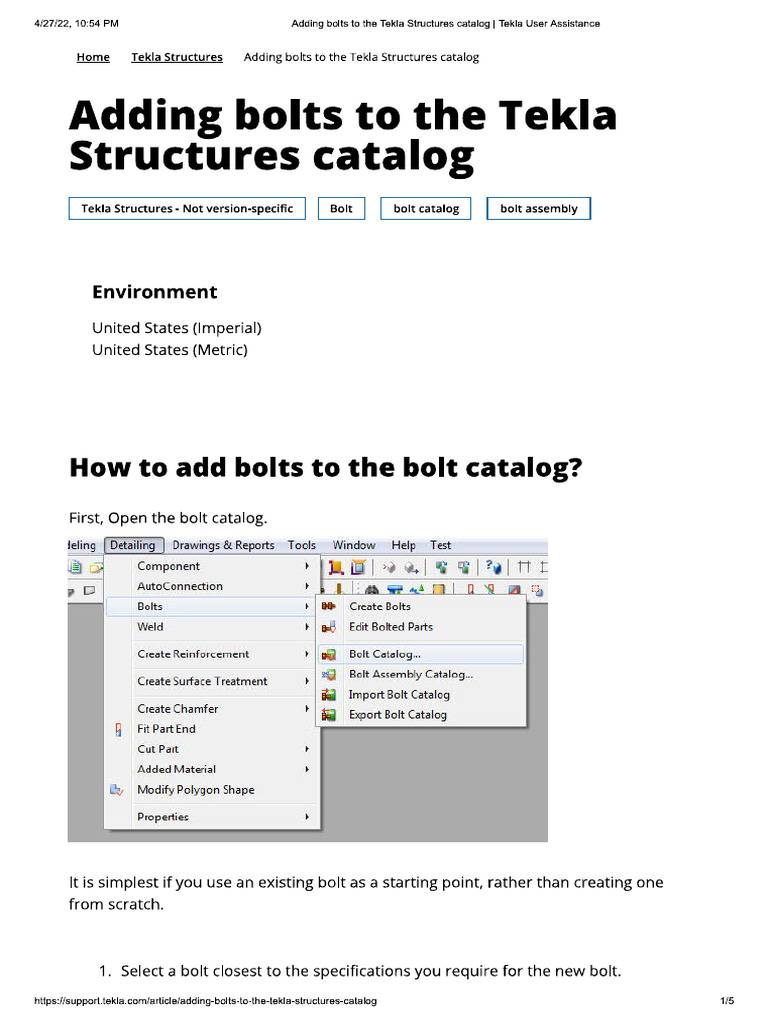 Adding Bolts To The Tekla Structures Catalog - Tekla User Assistance | PDF