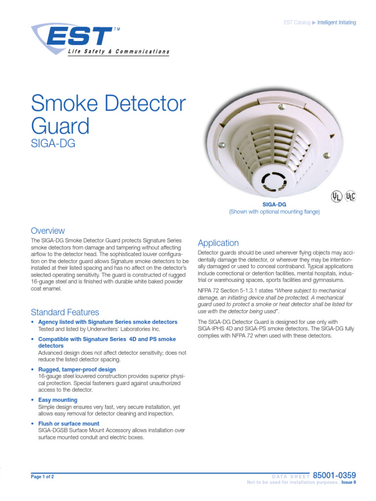 SIGA-DG Smoke Detector Guard Data Sheet | PDF | Manufactured Goods ...