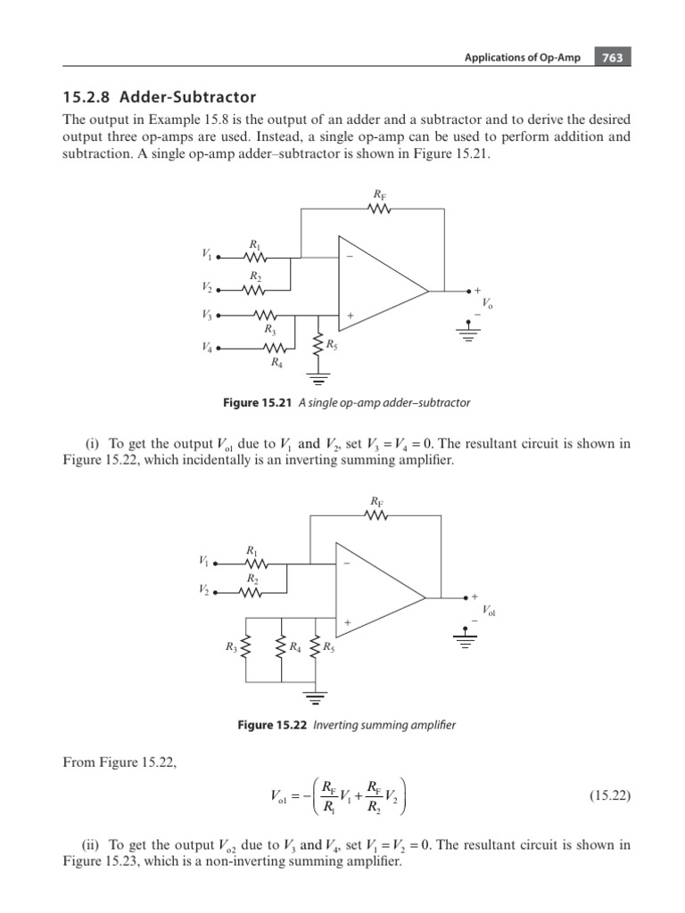 15.2.8 Adder-Subtractor: Applications of Op-Amp | PDF | Operational ...