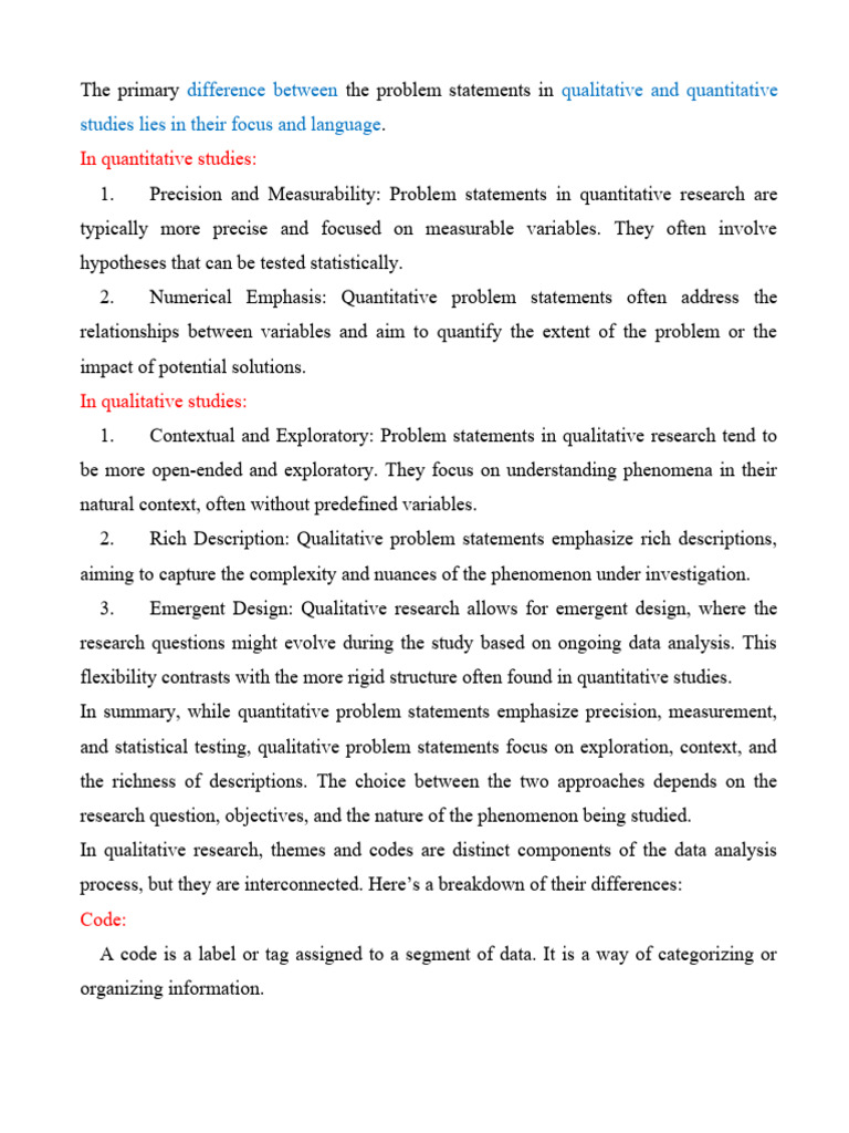 Researchthe Primary Difference Between The Problem Statements in ...
