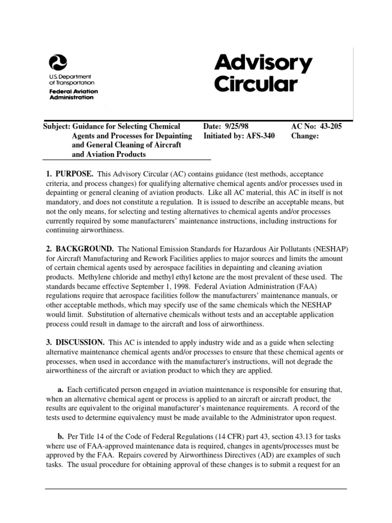 Ac43-205 GUIDANCE FOR DEPAINTING AND CLEANING | PDF | Federal Aviation Administration ...