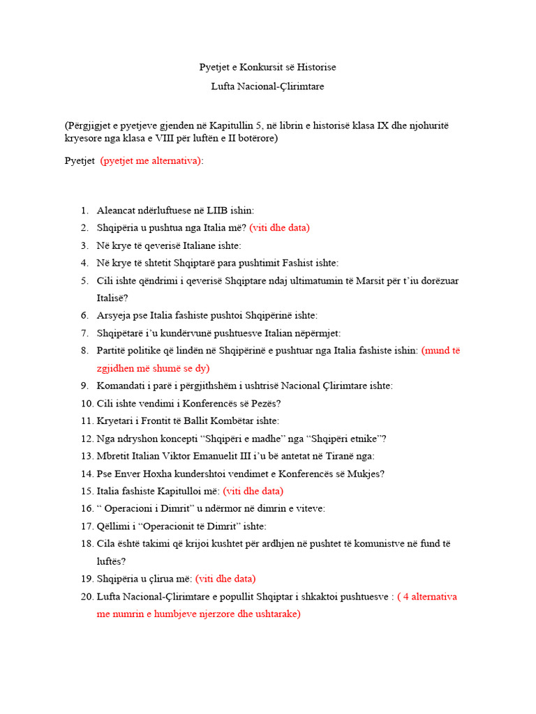 Konkursi I Historise - 28-29 Nentori | PDF