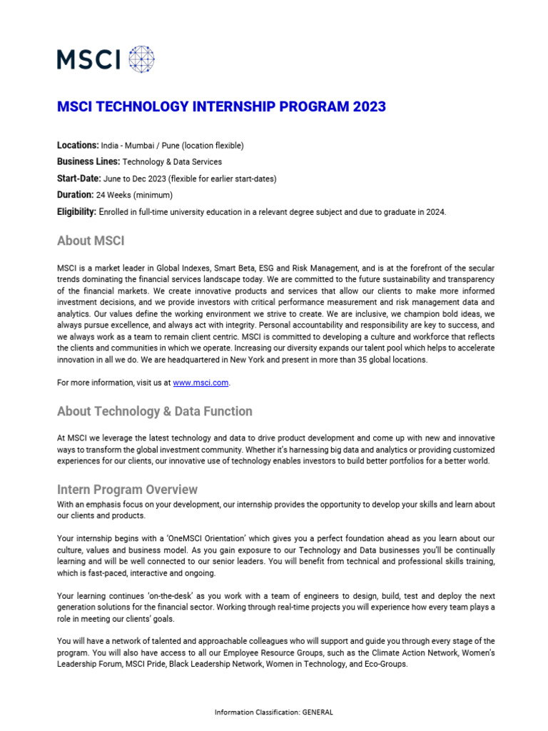 Msci Technology Internship Program 2023 | PDF | Analytics | Résumé