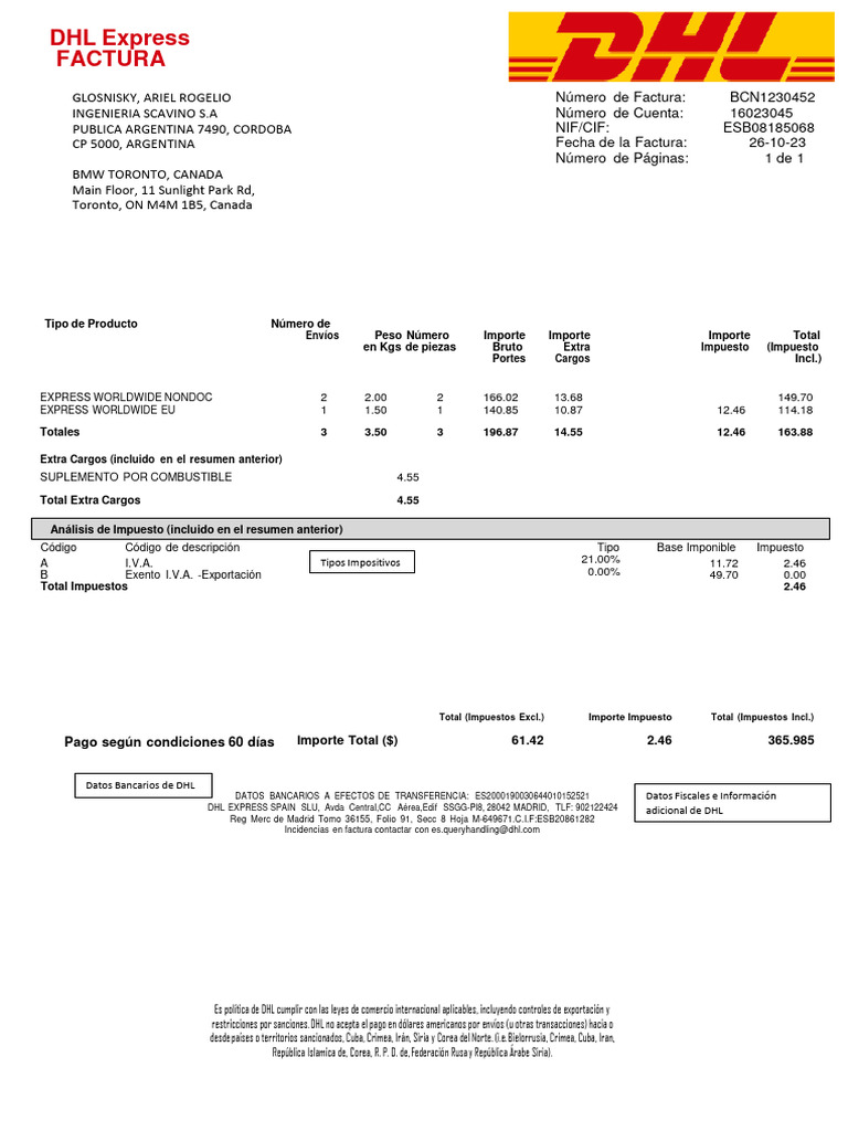 Factura Transporte DHL | PDF | Economias | Comercio