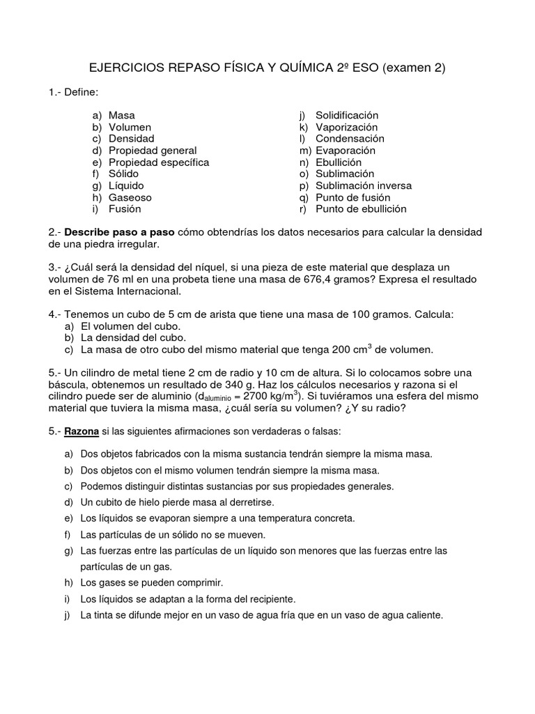 Repaso 2 FyQ 2º | PDF | Líquidos | Gases