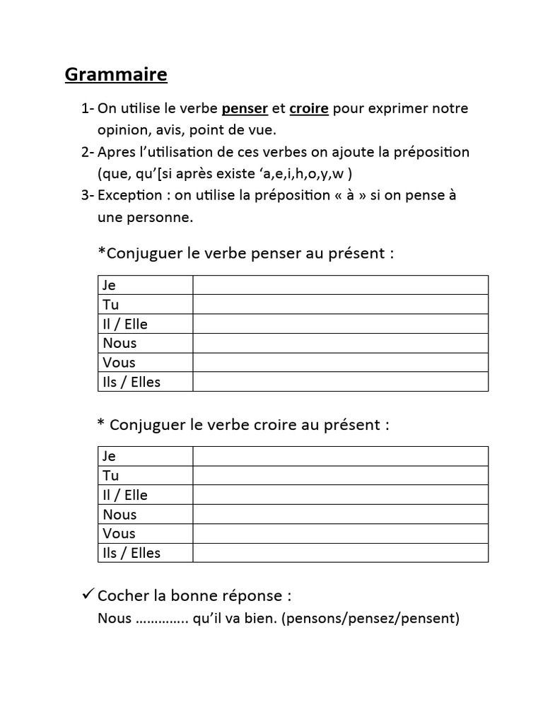 Conjugaison des verbes penser et croire | PDF | Linguistique | Grammaire