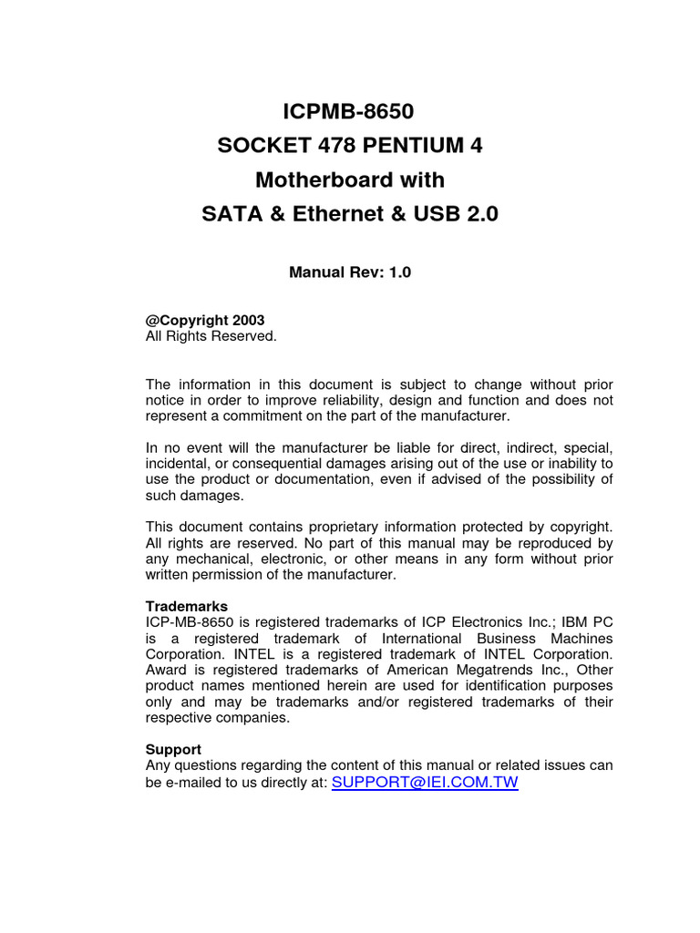 Icpmb-8650 V1.0 | PDF | Dynamic Random Access Memory | Bios