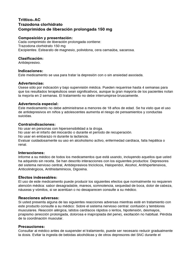 Trittico® AC 150 MG | PDF | Antidepresivo | Medicamentos con receta