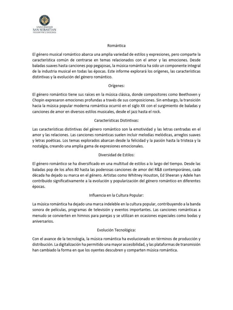 Evolución del Género Musical Romántico | PDF | Musica romantica | Canciones