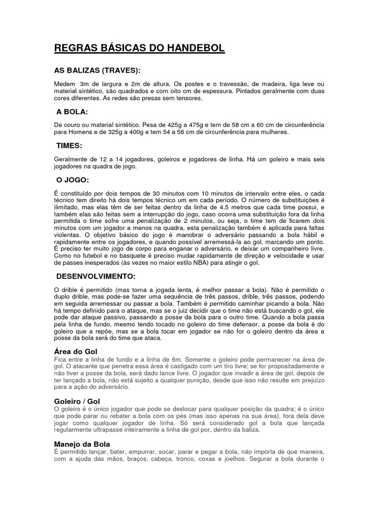 Regras Básicas do Handebol | PDF | Regras e regulamentos esportivos ...
