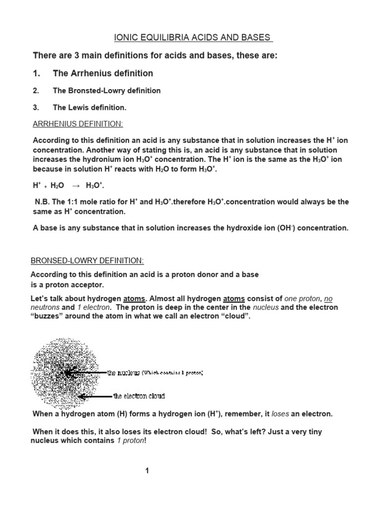 Ionic Equilibria Acids and Bases Notes | PDF | Acid | Molecules Ionic Equilibria Acids and Bases Notes | PDF | Acid | Molecules