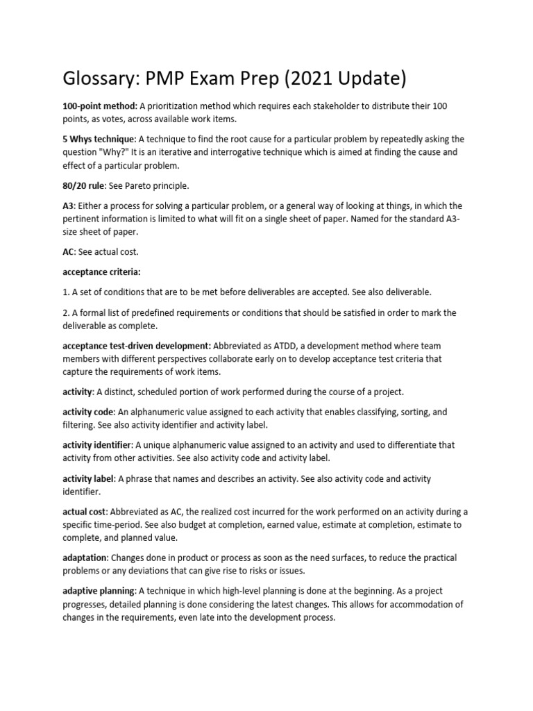 Glossary (PMP 2021) | PDF | Agile Software Development | Project Management
