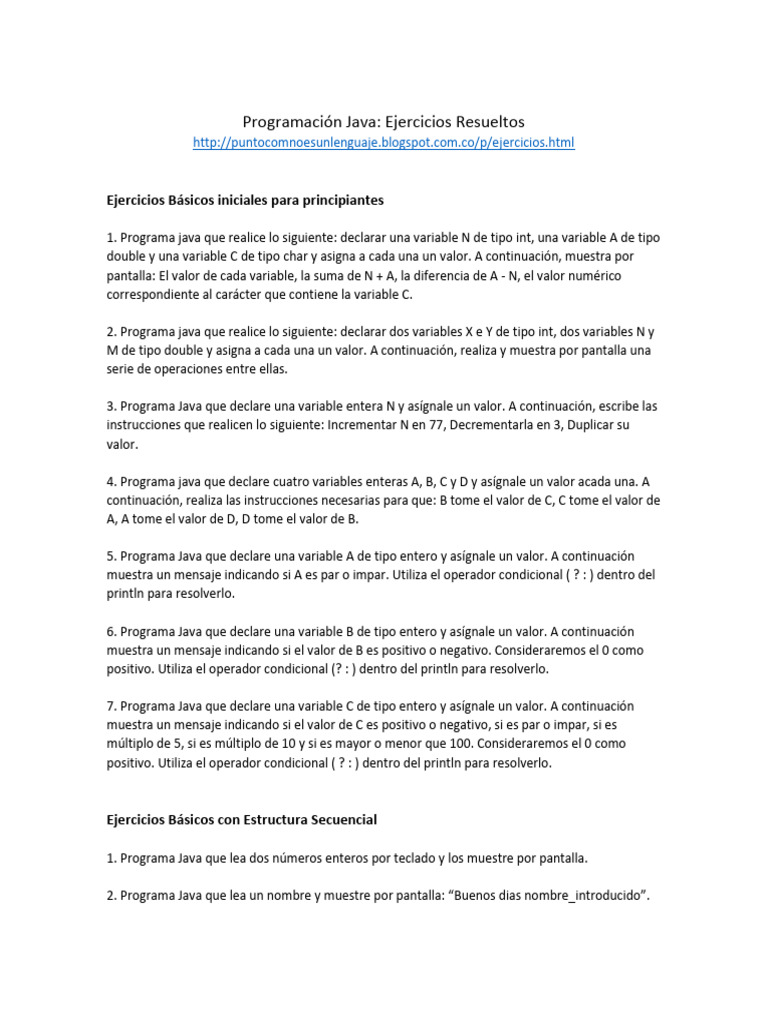 Programación Java - Ejercicios Resueltos | Descargar gratis PDF | Java ... Programación Java - Ejercicios Resueltos | Descargar gratis PDF | Java ...