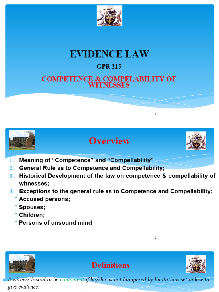 Competence & Compellability of Witnesses | PDF | Witness | Testimony