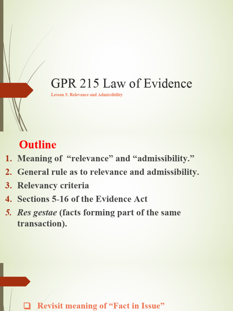 Relevance and Admissibility of Evidence | PDF | Hearsay | Evidence (Law)