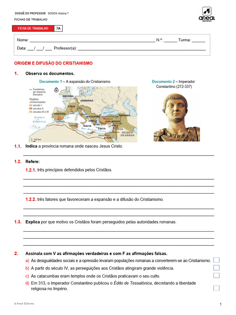 Ae Sh7 Ficha Trabalho 7a | PDF | Império Romano | Religiões abraâmicas