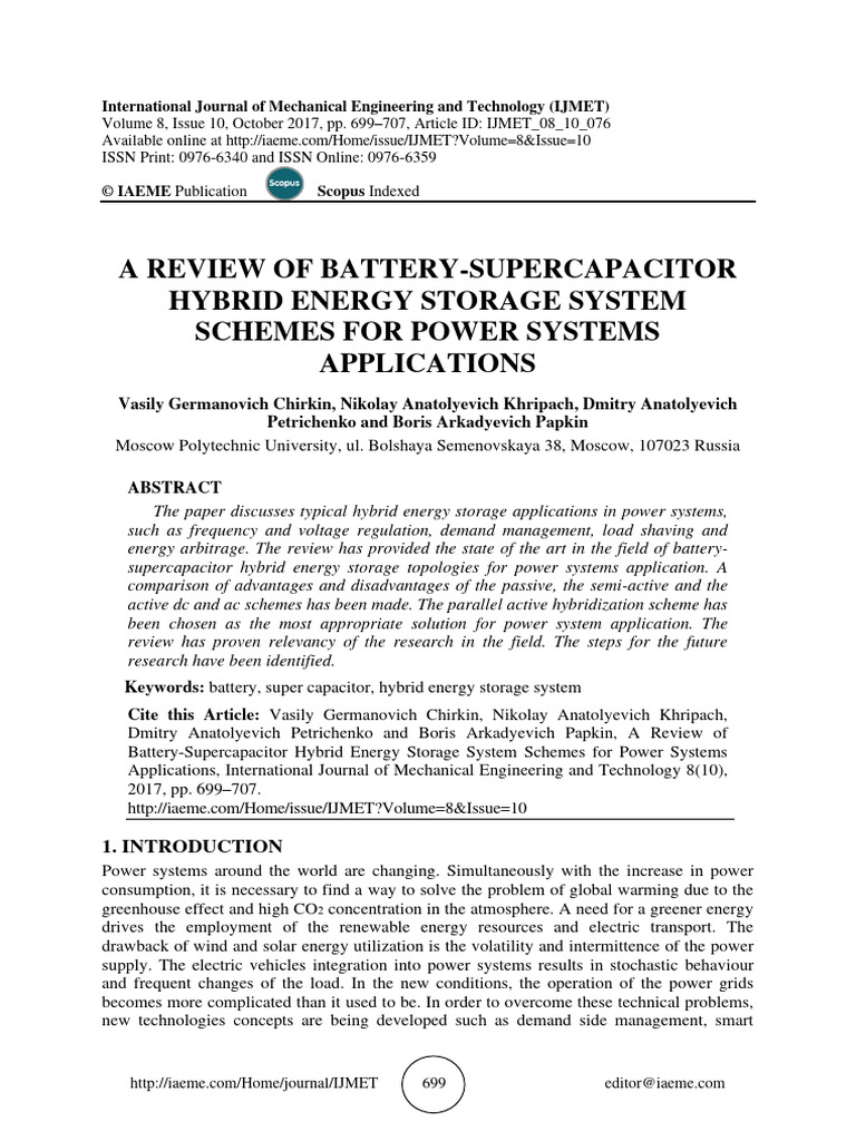 Review of Battery-Supercapacitor Hybrid Energy Storage Systems - 2017 | PDF | Distributed ...