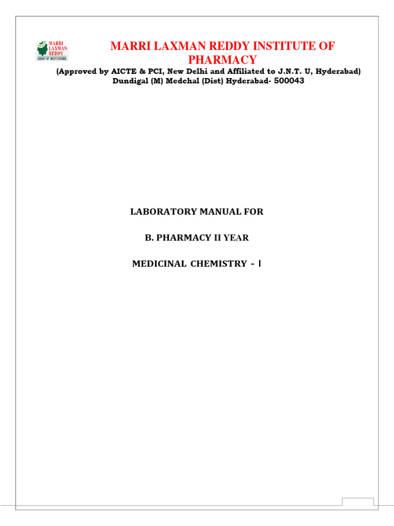 Medicinal Chemistry Lab Manual II Year | PDF | Chemistry | Titration