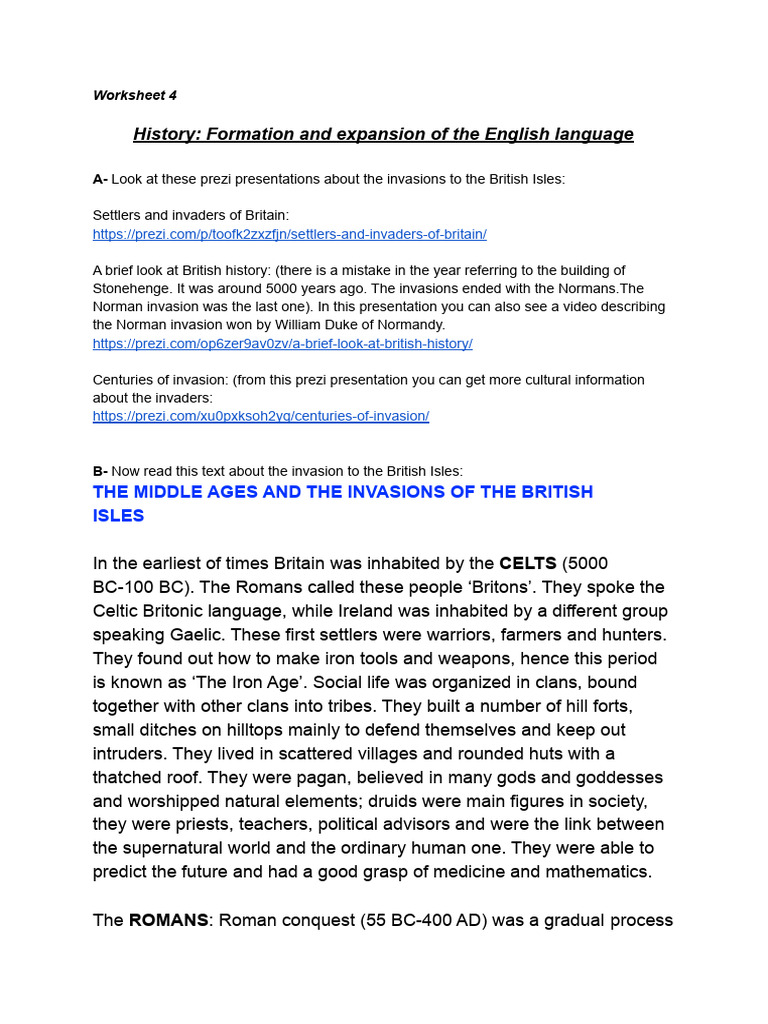 Worksheet 4 History | PDF | Anglo Saxons | Kingdom Of England