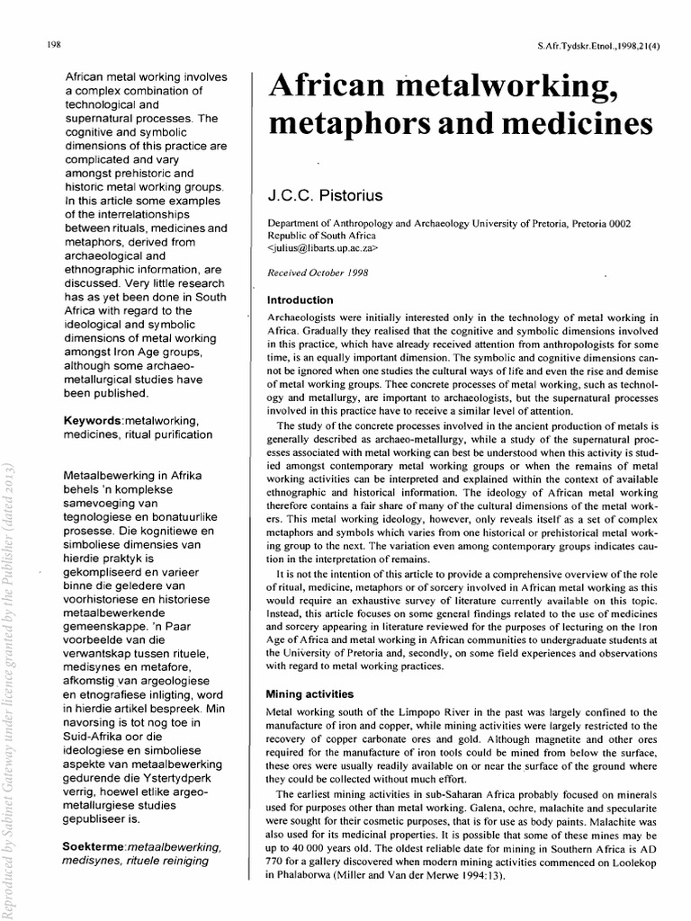 African Metallurgy: Rituals and Medicines | PDF | Mining | Metalworking