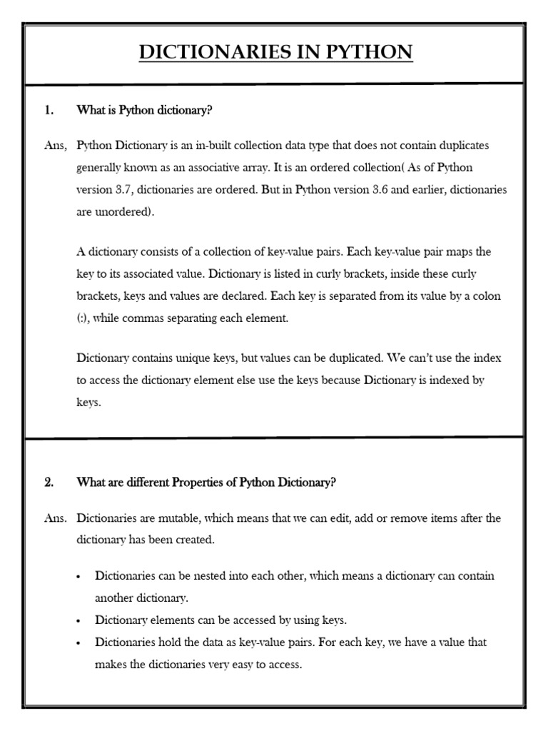 Dictionaries In Python Pdf Python Programming Language Computer 0437