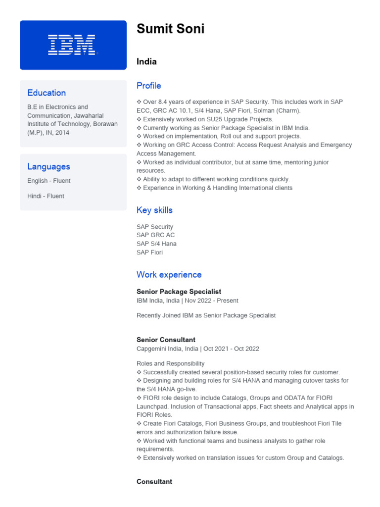 Soni, Sumit CV Updated 08-Nov-2022 EN-GB | PDF | Password | Computing