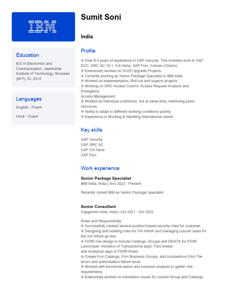 Soni, Sumit CV Updated 08-Nov-2022 EN-GB | PDF | Password | Computing