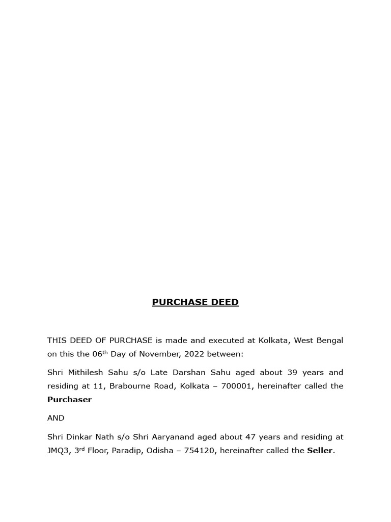 Purchase Deed Template | PDF | Breach Of Contract | Private Law