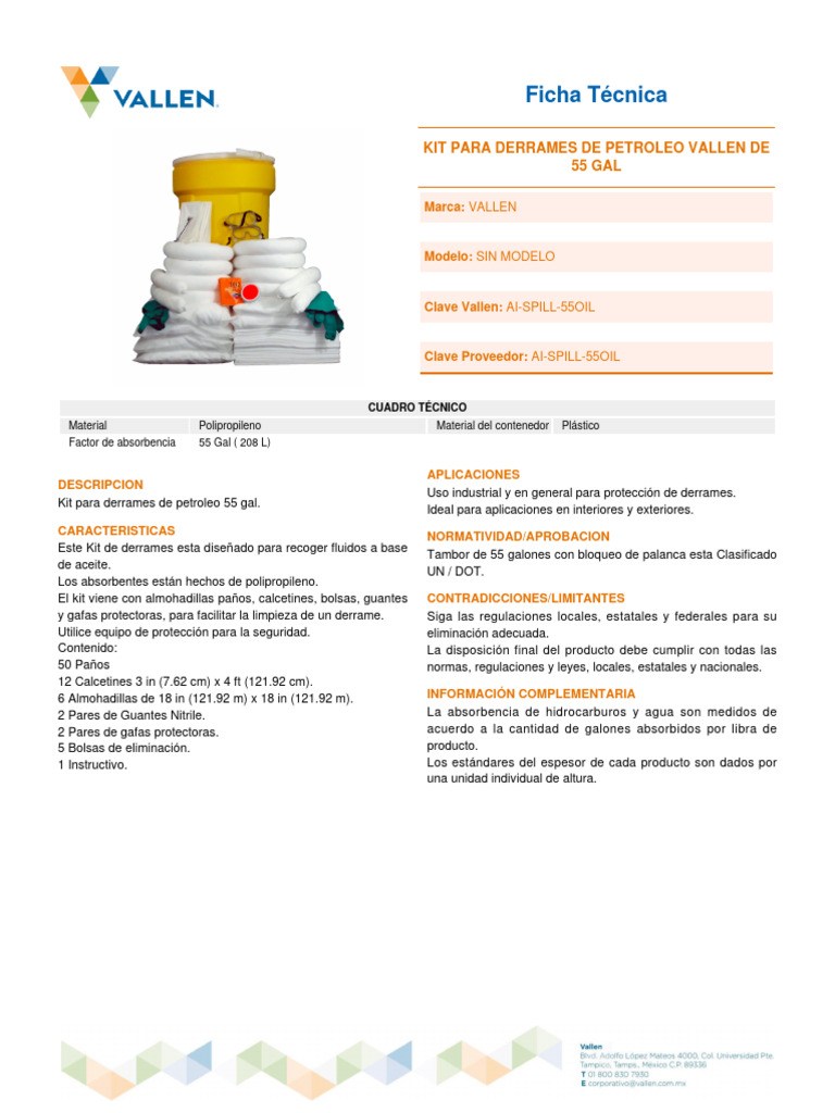 Ficha técnica - Kit para derrame | PDF