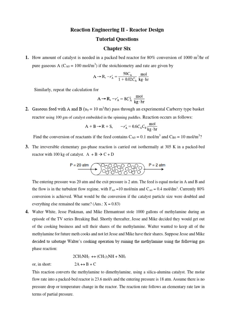 Worksheet On Chapter 6 | PDF | Chemical Reactor | Catalysis