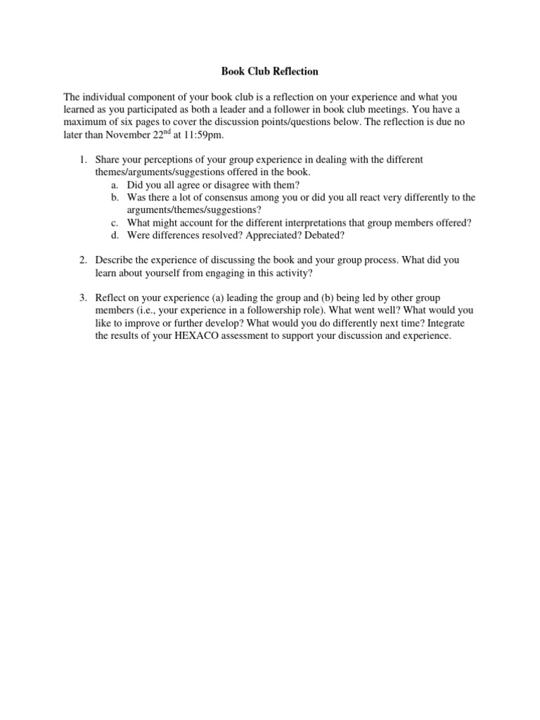 Book Club Reflection Guidelines L01 | PDF