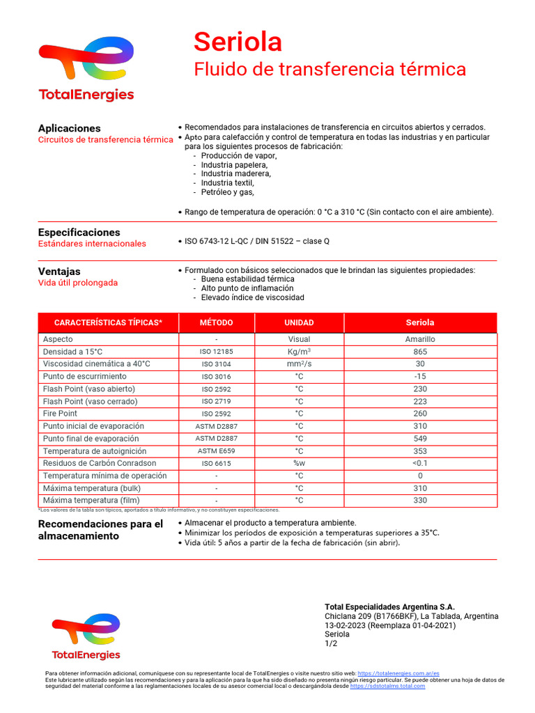 Aceite Termico Total | PDF | Ciencias fisicas | Química