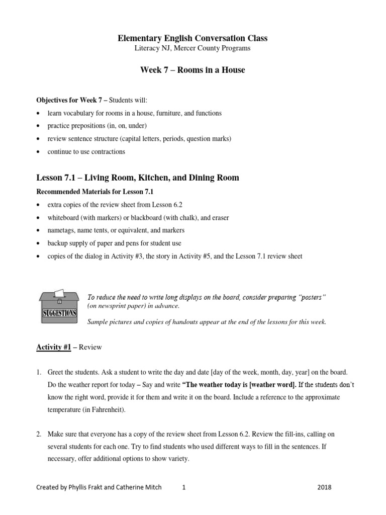 Week 7: Rooms in a House Lesson Plan | PDF