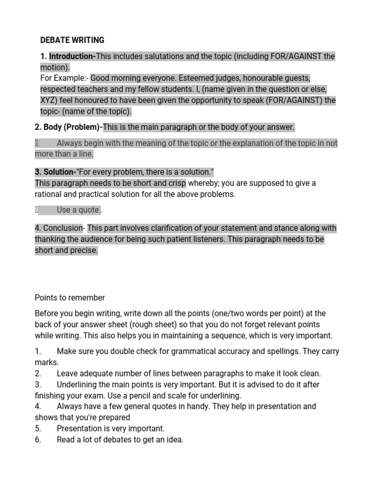 Debate Writing Guide and Examples | PDF
