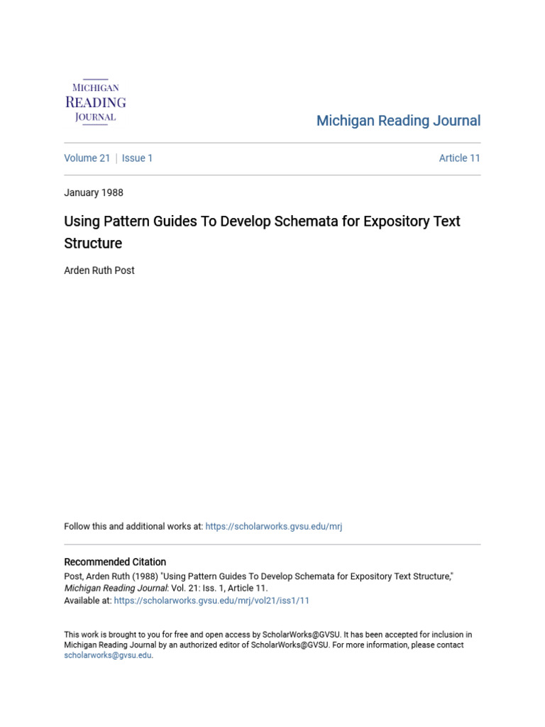 Using Pattern Guides to Develop Schemata for Expository Text Stru | PDF ...