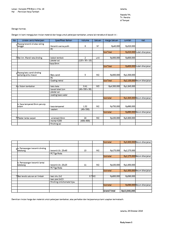 CONTOH Report Weekly - Kerja Tambah Dursa | PDF