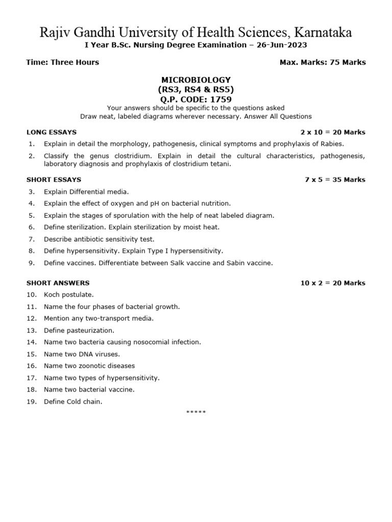 Nursb - 1759 - Microbiology - TTP (June-2023) - June-2023 (Apr-23) | PDF