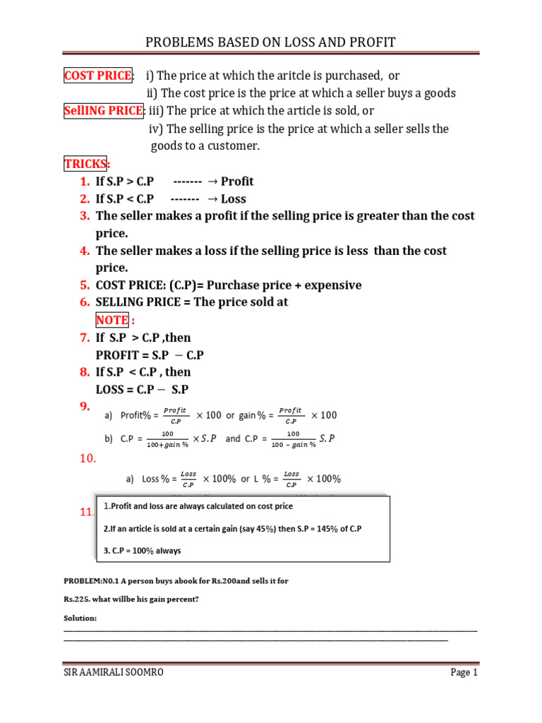 Loss and Profit | PDF | Prices | Sales