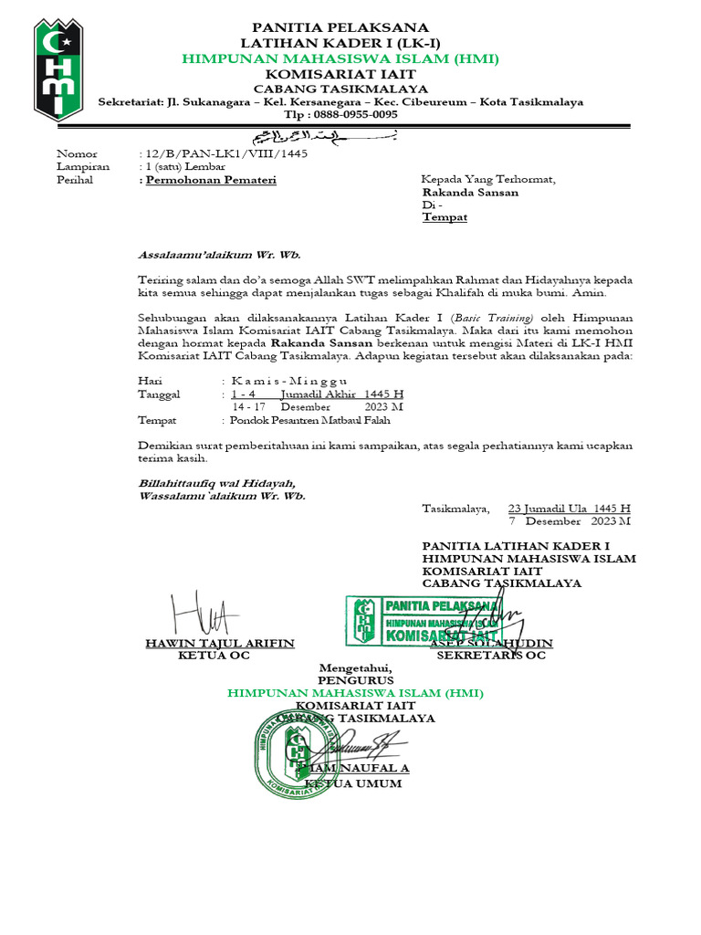 12-Surat Permohonan Pemateri Rakanda Sansan | PDF