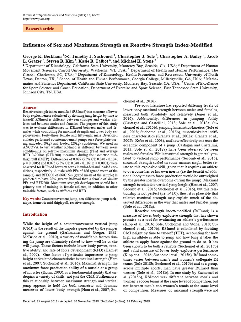 Influence of Sex and Maximum Strength On Reactive Strength Index-Modified | PDF | Science
