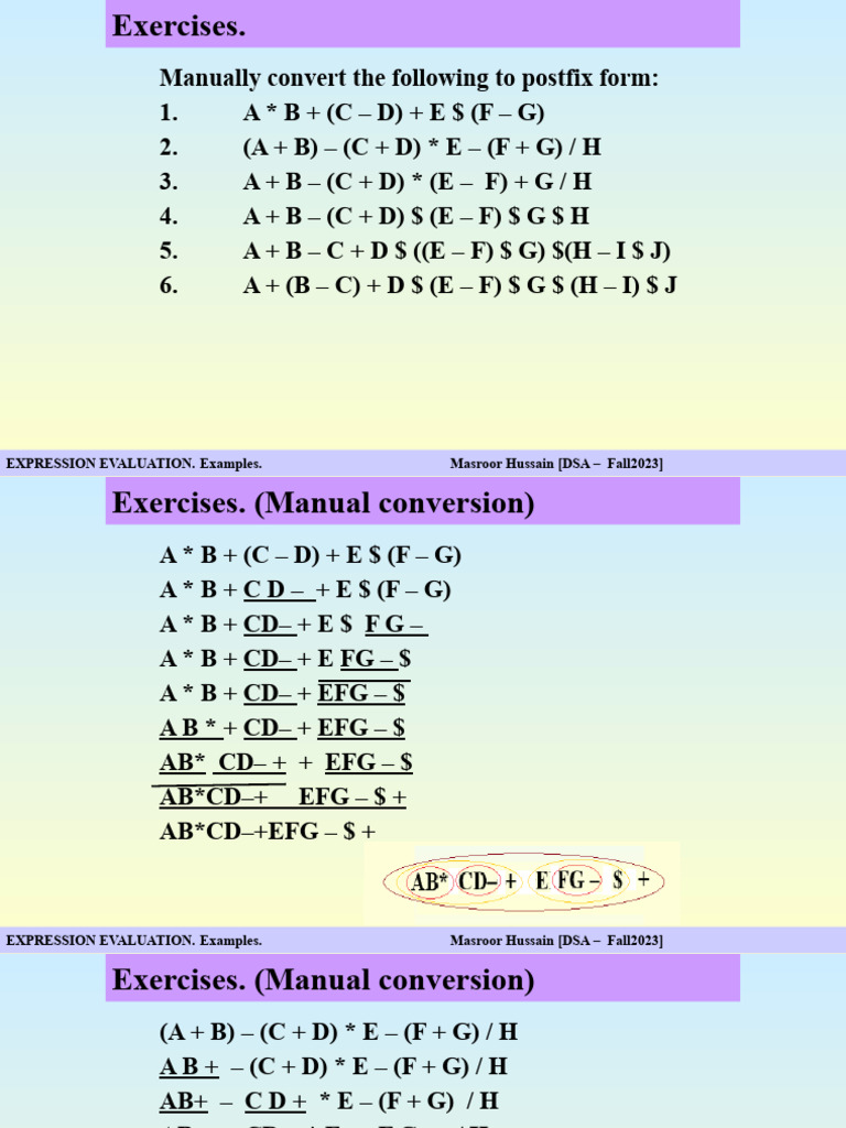 Infix To Postfix Examples | PDF | Notation | Mathematical Notation