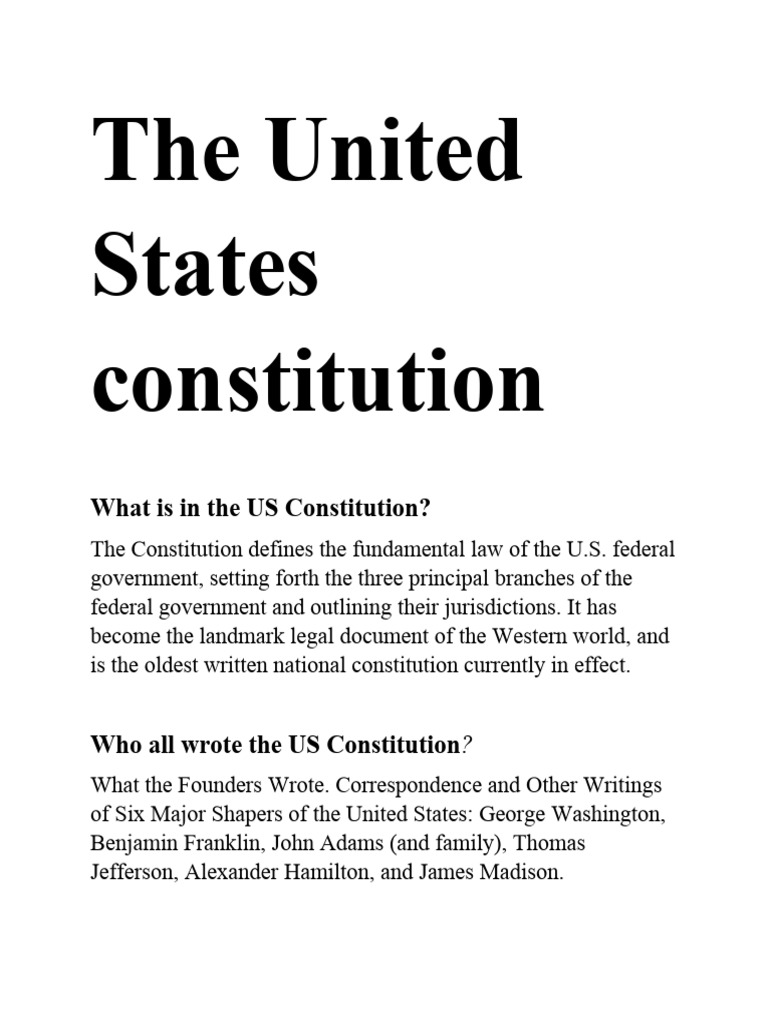 What Is in The US Constitution | Download Free PDF | United States Bill ...