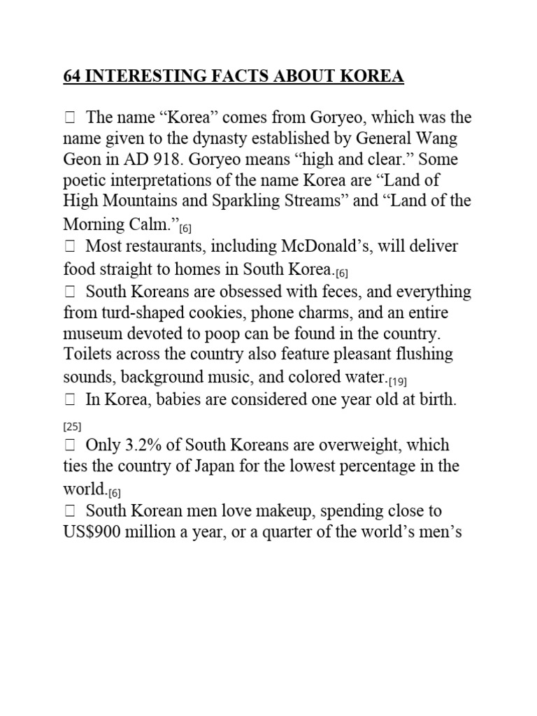 64 Interesting Facts About Korea | PDF | South Korea | World Politics