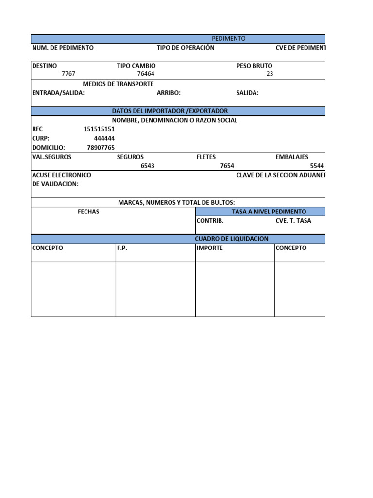 Pedimento Excel PR | PDF
