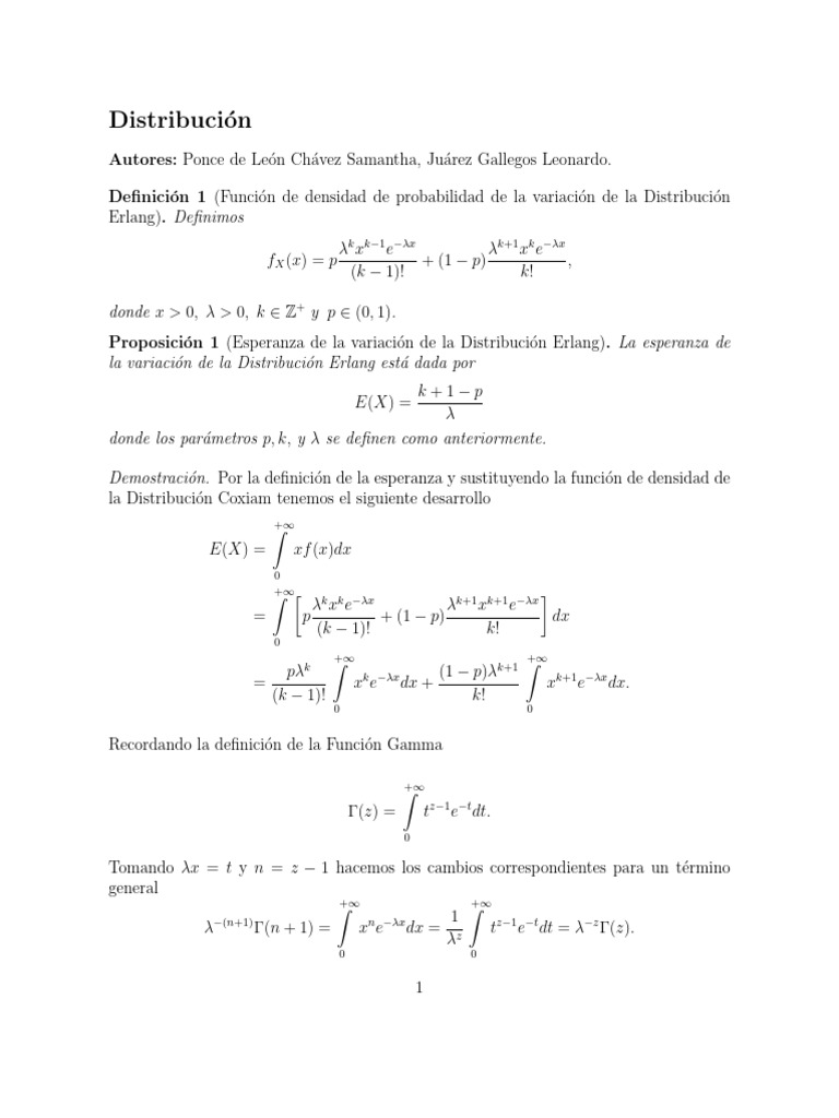 Momentos y Varianza de la Distribución Erlang | PDF | Teoría ...