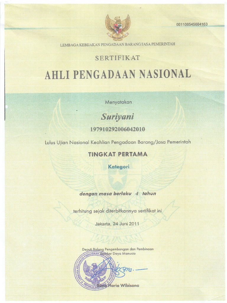Serifikat Pengadaan An Suriyani | PDF